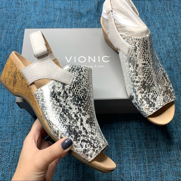 Vionic | Shoes | Vionic Paradise Tatiana Snake Print Peep Toe Wedge ...